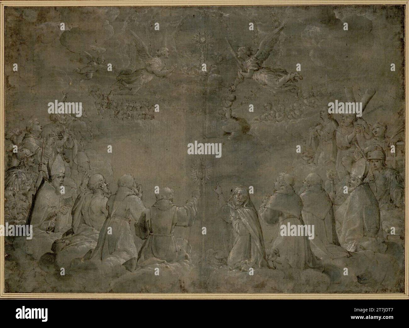 Anonym Adoration of the altar sacrament. Feather; gray -green laved ...