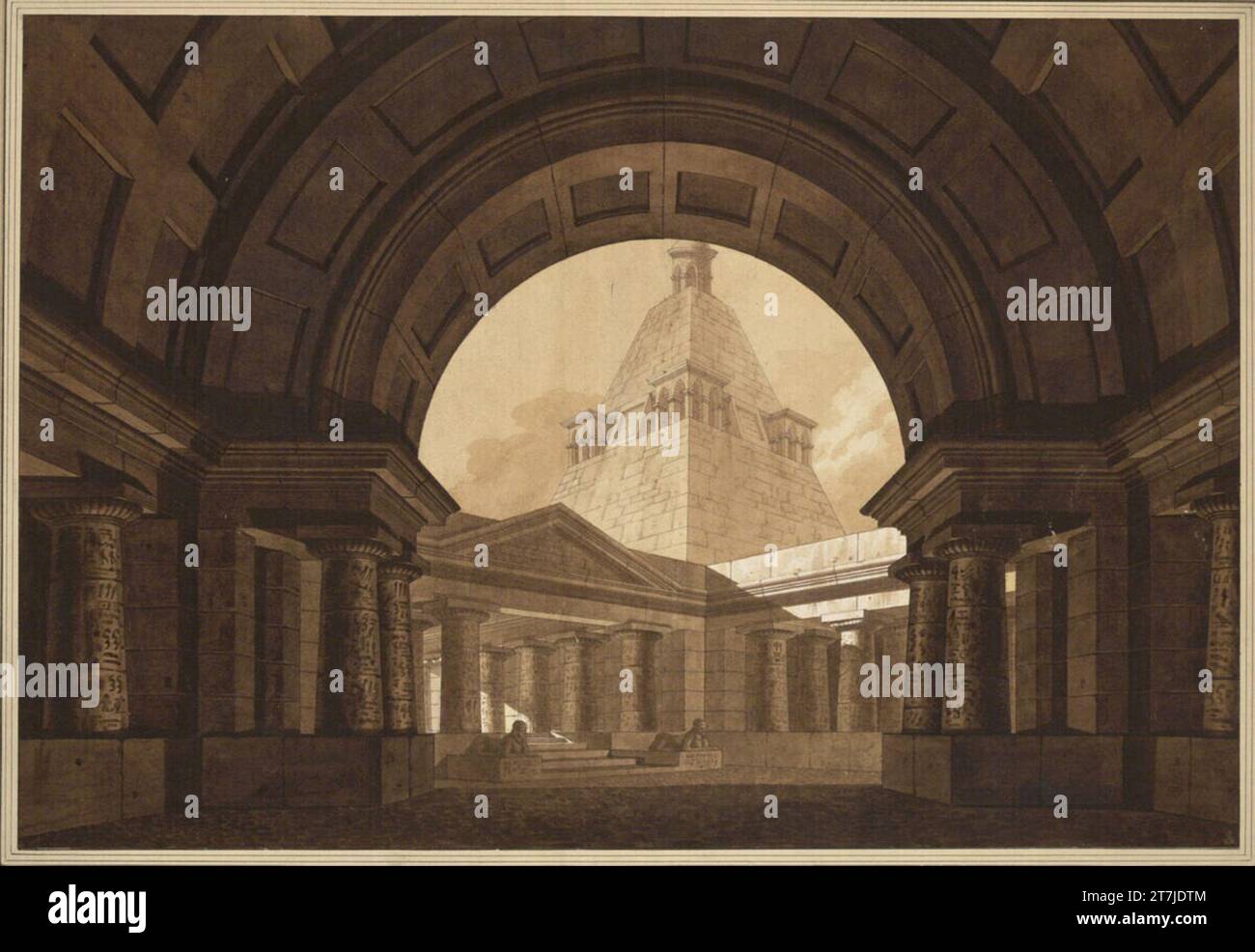 Lorenzo Quaglio Entrance to an Egyptian temple. Feather; gray -green ...