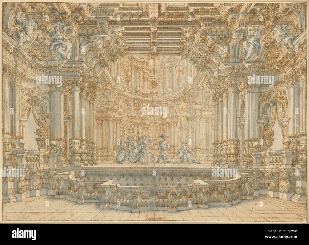 Giuseppe Galli Bibiena Fantastic theater brochure with actors. Feder ...