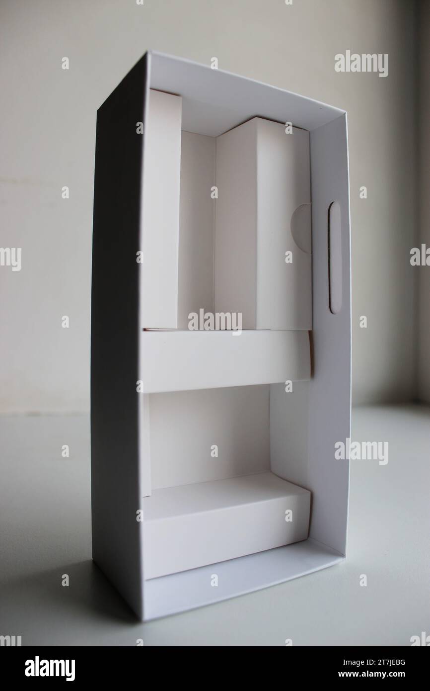 Mockup Of Cardboard Closet With Shelves And Compartments In Empty Room ...