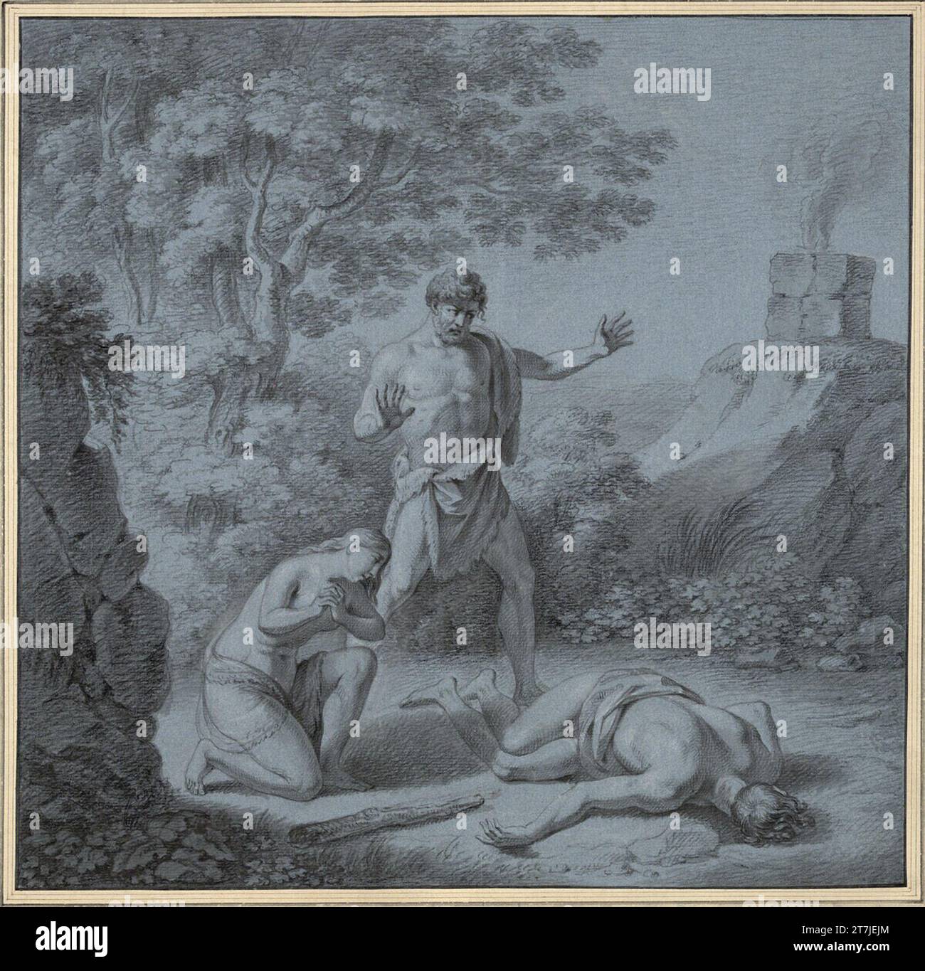 Andreas Hardter Adam and Eva complain about Abel. Chalk, white heighted ...