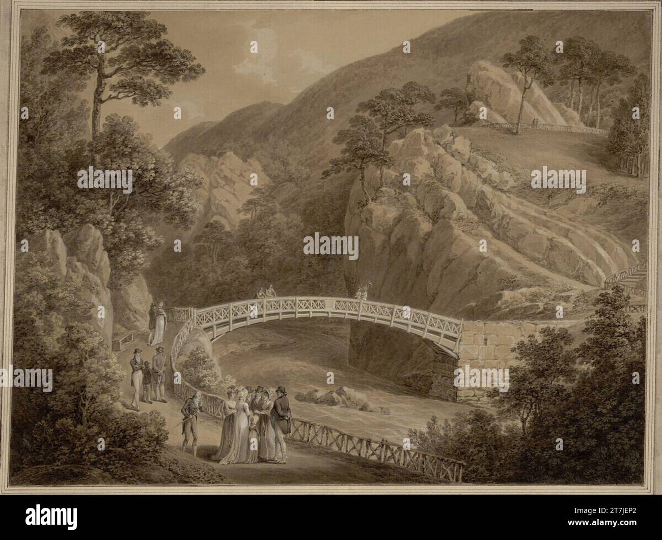 Vincenz Georg Kininger Bridge in the Helenental. Feder in brown, sepia ...