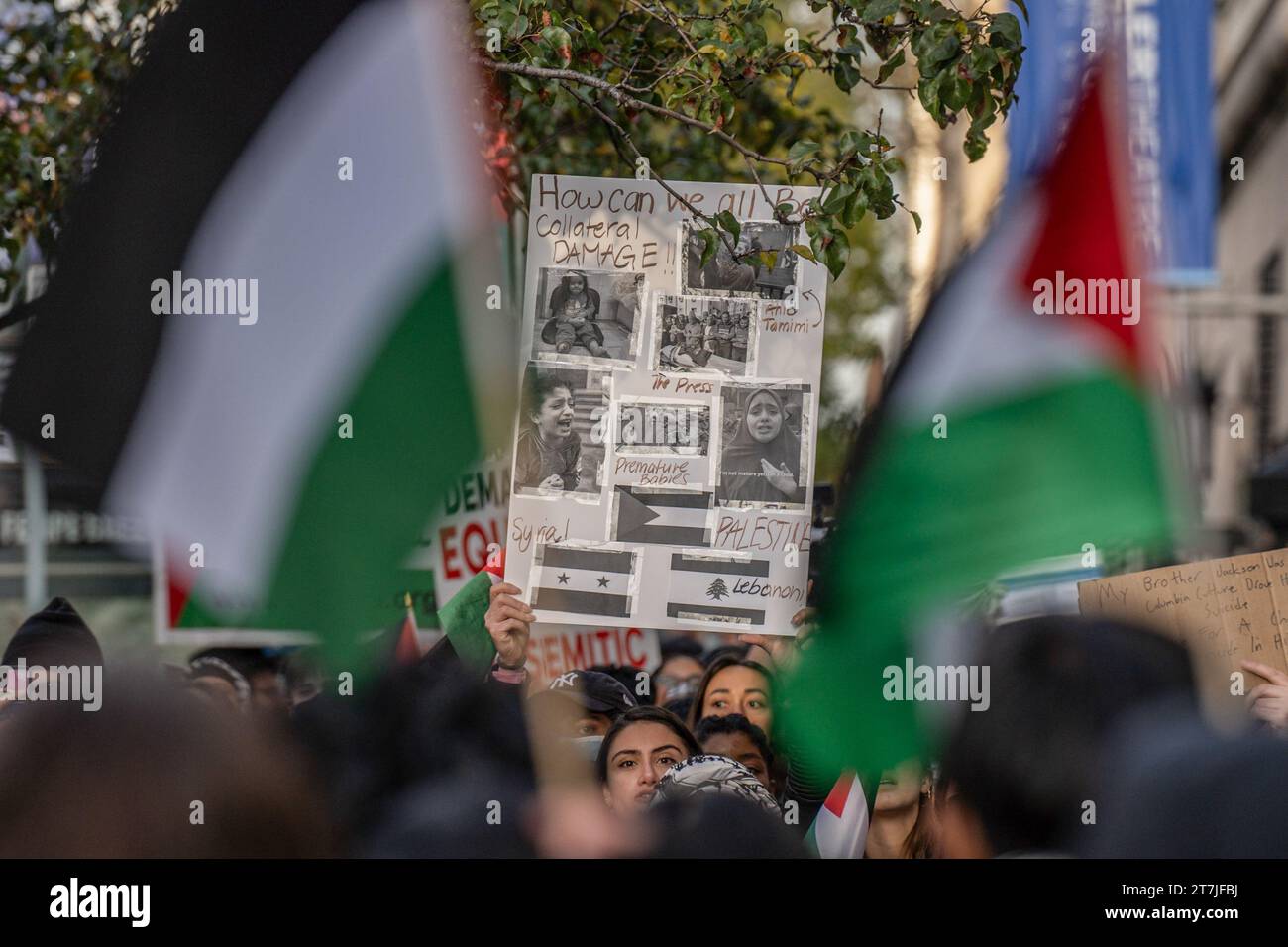 Manhattan, United States. 15th Nov, 2023. A poster is seen with images ...