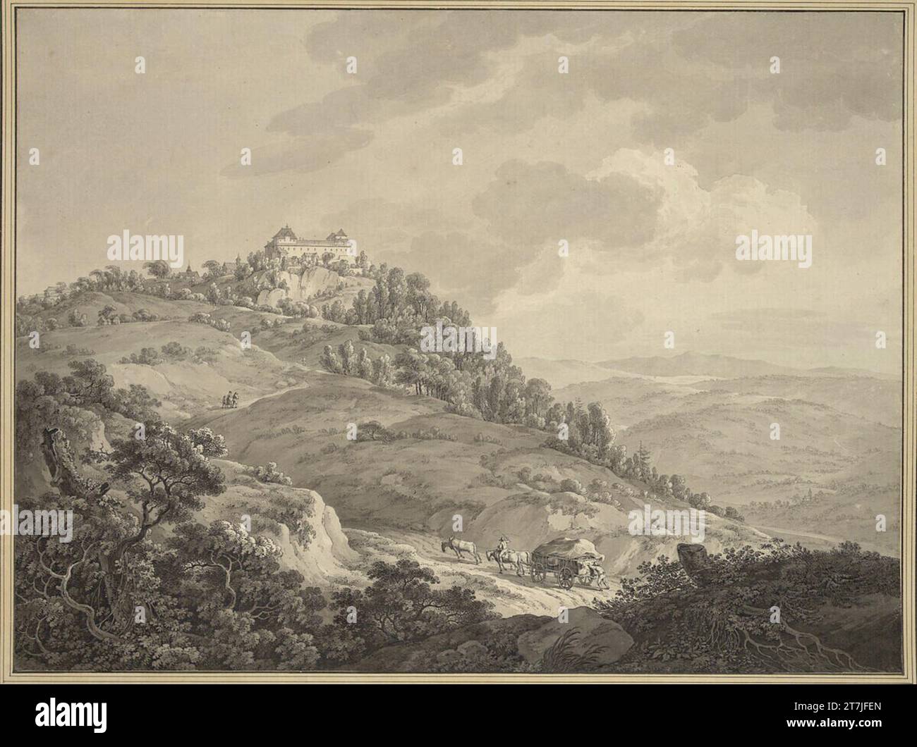 Adrian Zingg Augustusburg Castle in the Ore Mountains. Feder in black ...