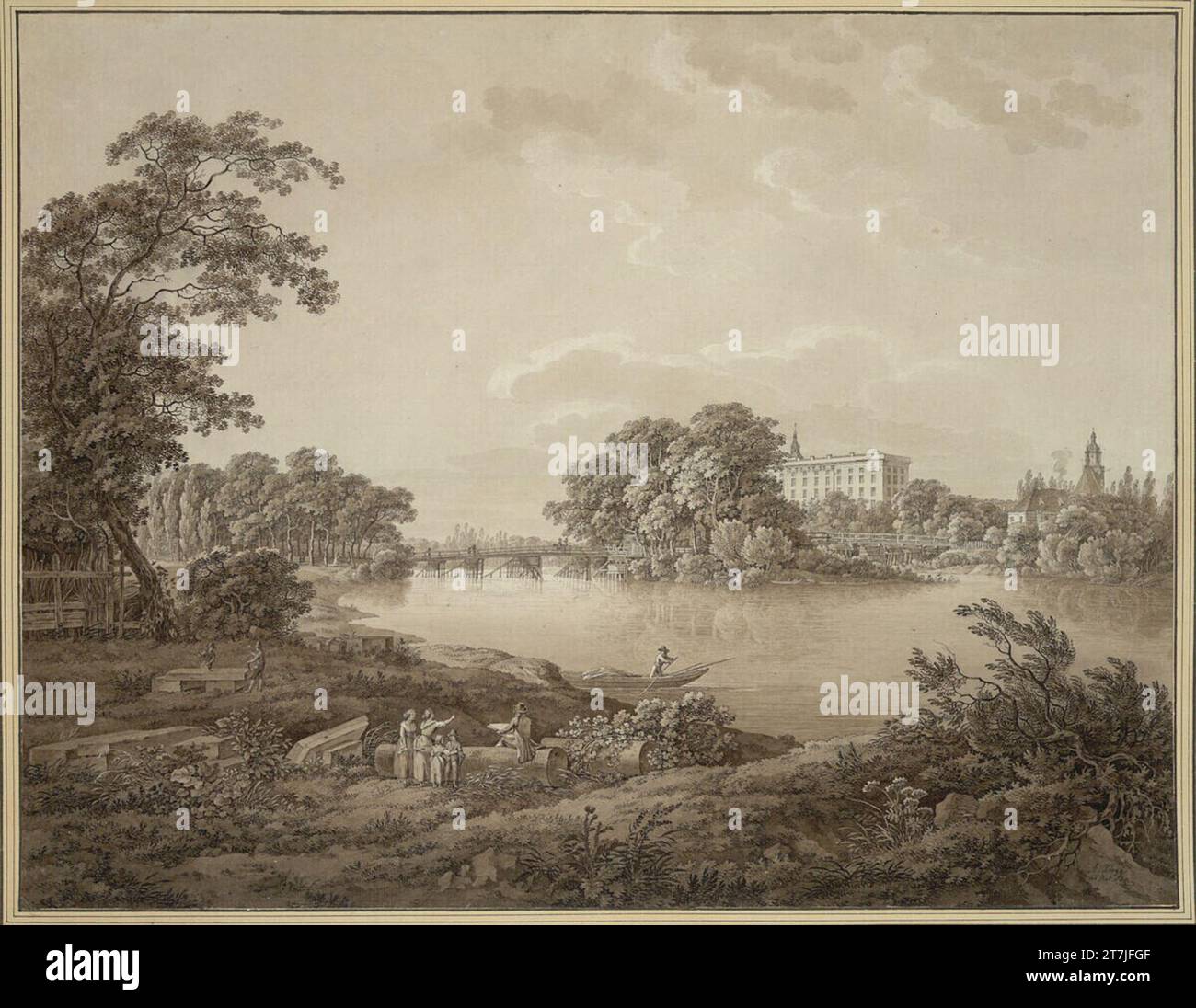 Adrian Zingg The Muldbrücke and the Castle in Dessau. Feder in black ...