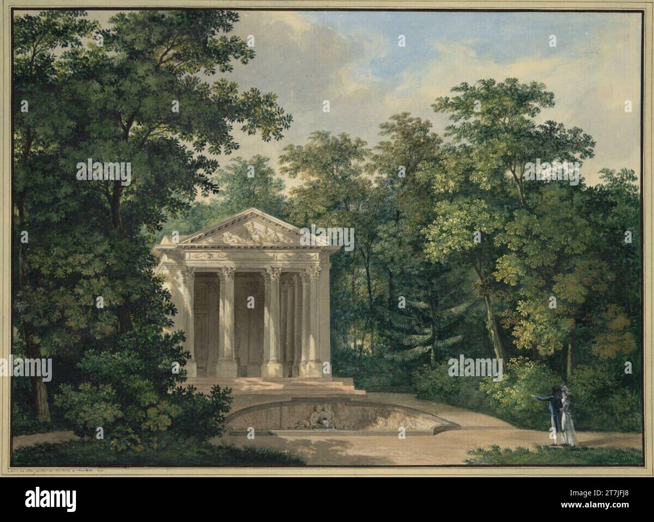 Karl Kuntz The minerva temple in the park of Schwetzingen. Watercolor ...