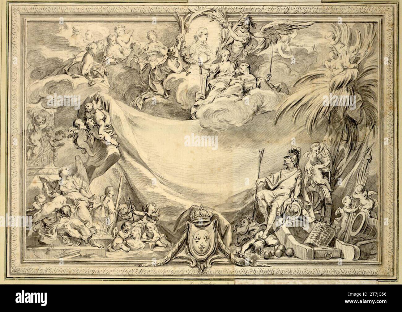 François Boucher Portrait Louis XV. surrounded by allegorical figures ...