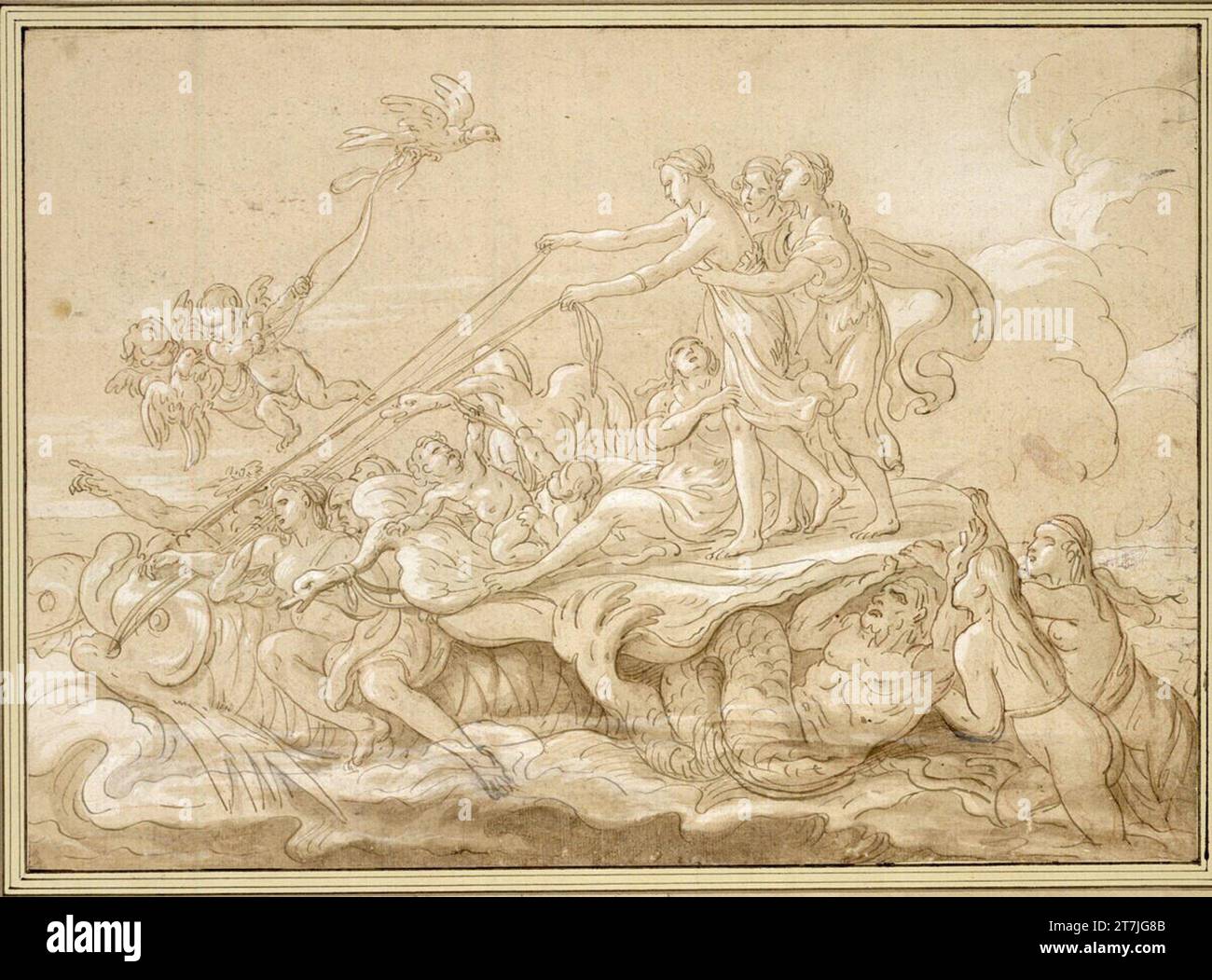 Joseph Marie Vien Venus with graces on a shell pulled by fish. Feder ...