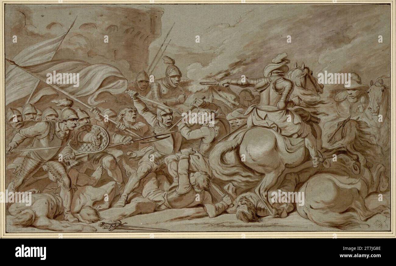 Louis Félix de La Rue Battle scene. Feder, brush in brown, laved ...