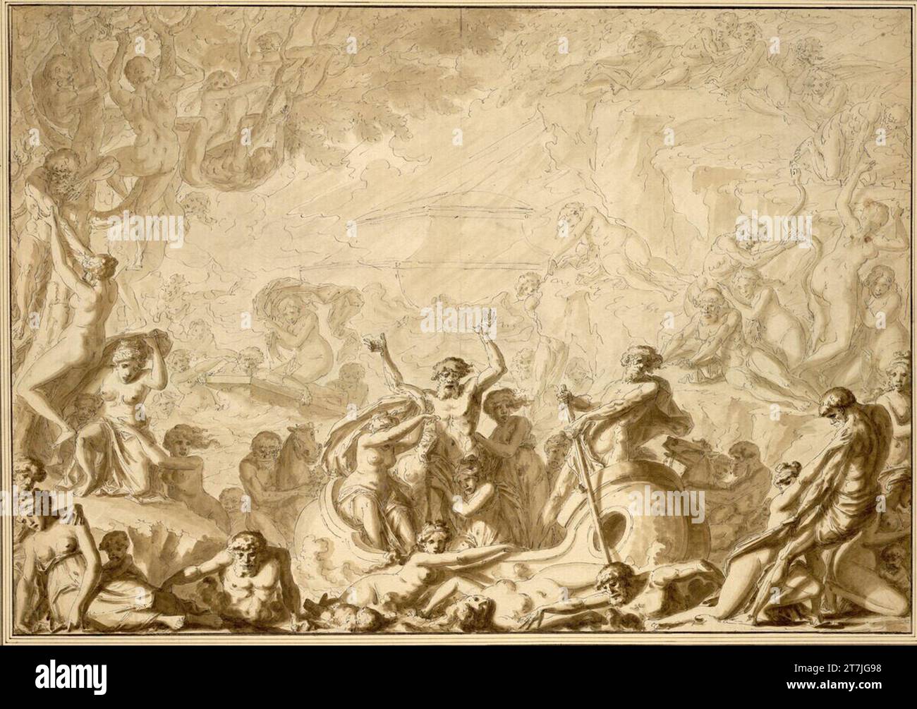 Louis Félix de La Rue The flood. Feder in black, brush, brown laved ...