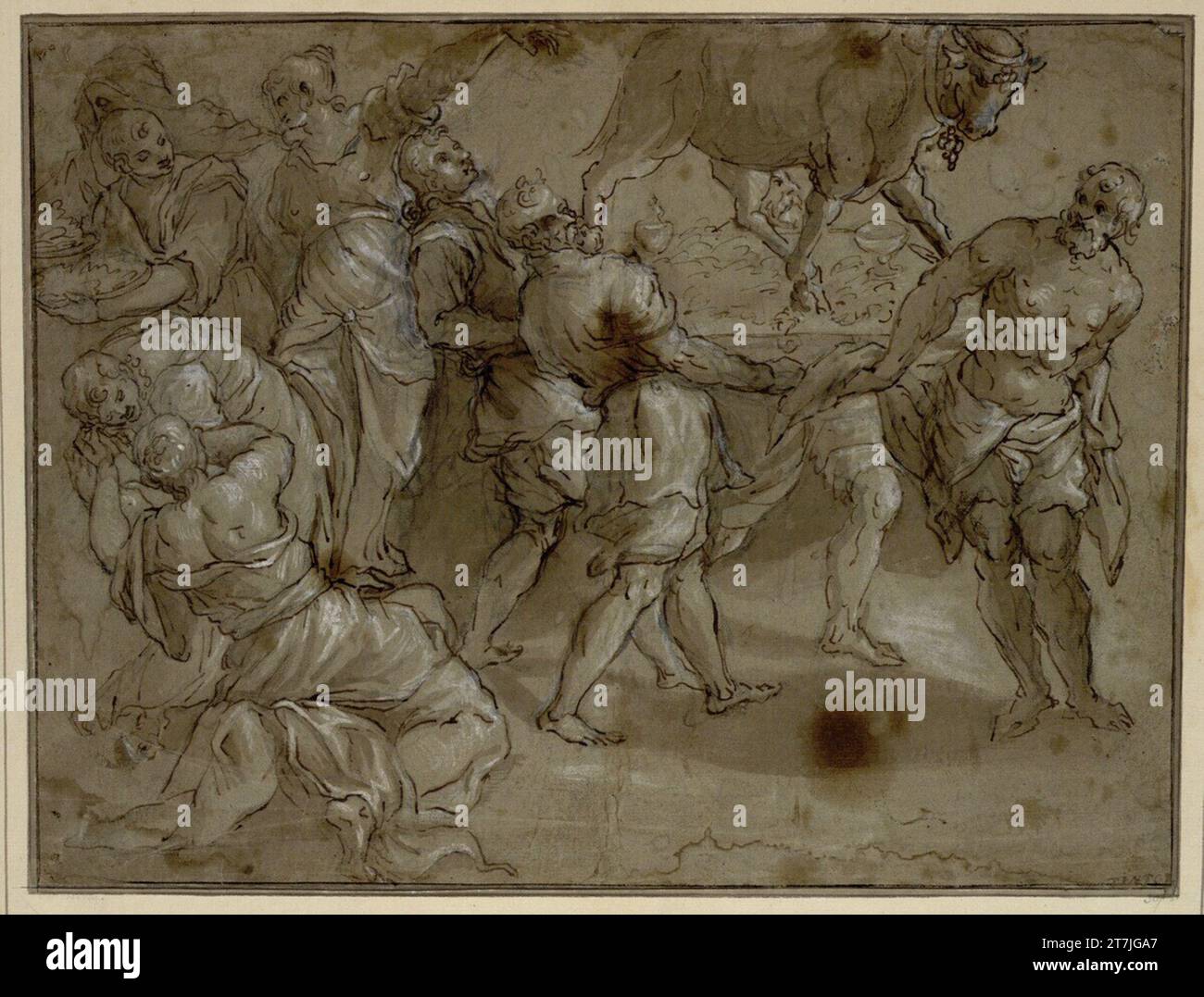 Jacopo Palma The golden calf, worn by the people by four men. Chalk ...