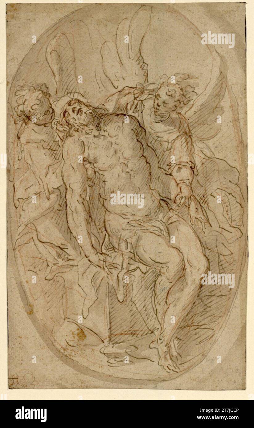 Süddeutscher Meister The dead Christ, supported by two angels (standing oval). Red Chalk ...