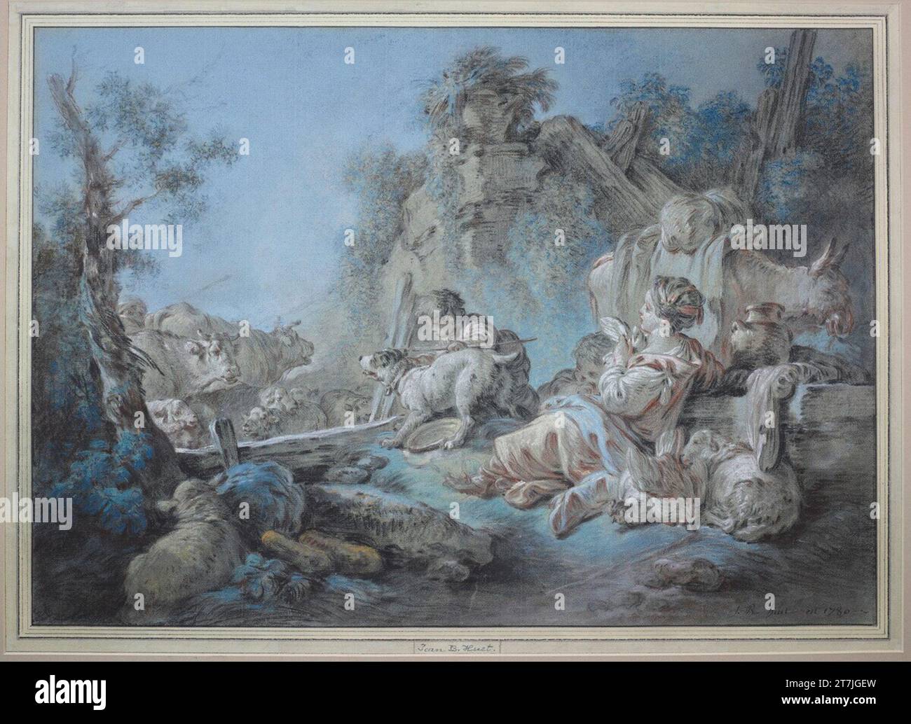 Jean-Baptiste Marie Huet A young shepherdess with sheep accompanied by ...