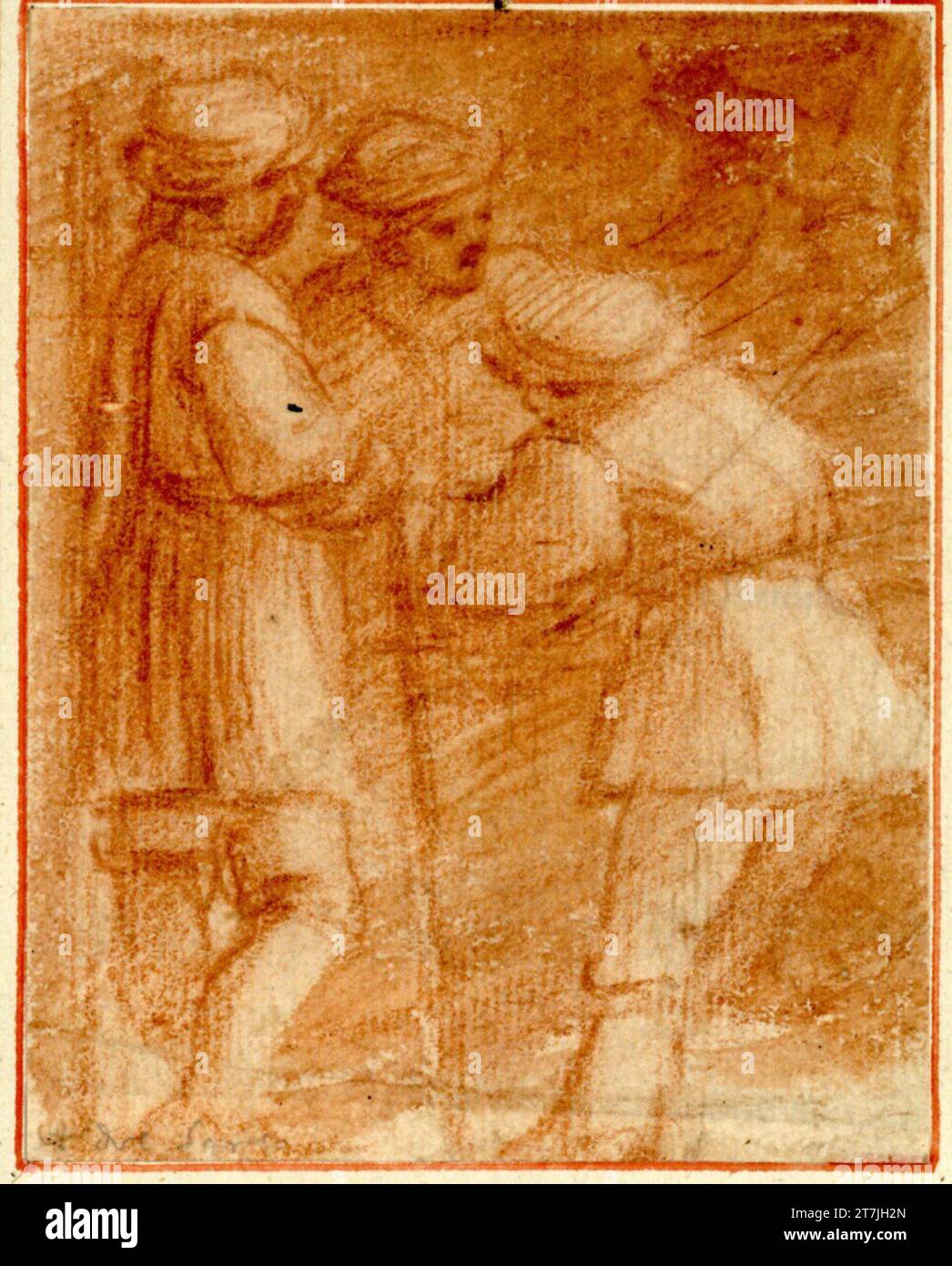 Giovanni Mannozzi Three male figures with headgear in conversation; A ...