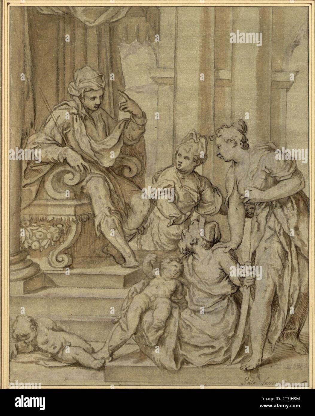 Paolo Farinato Solomon's judgment. Chalk; Feather; laved; White grown ...