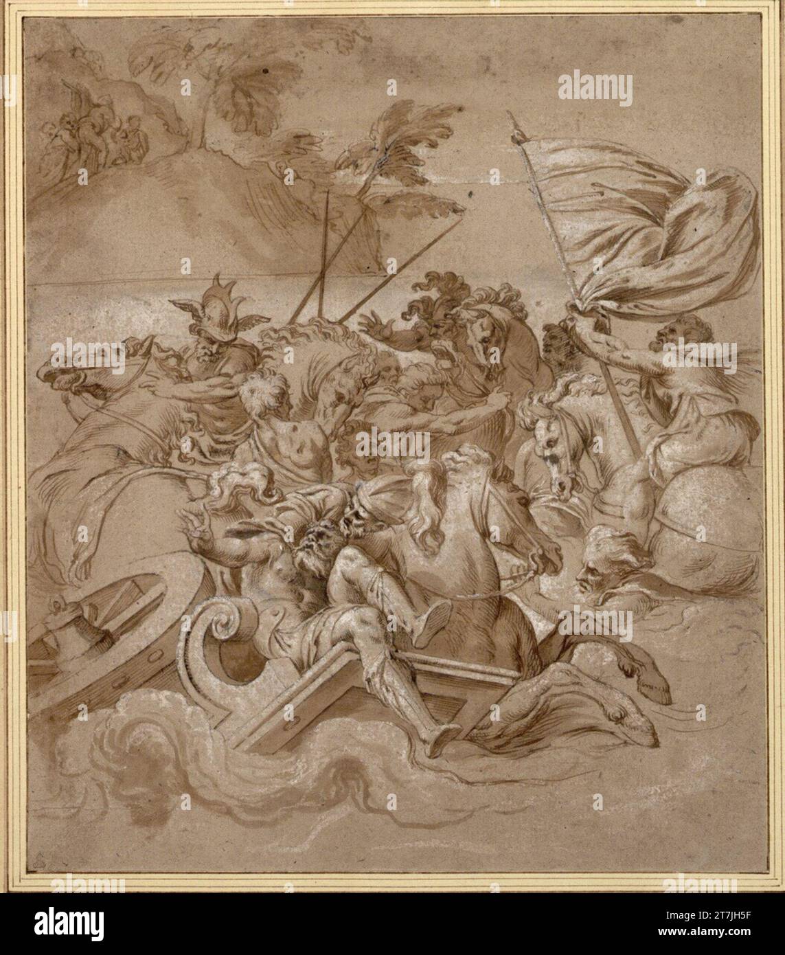 Paolo Farinato The fall of the Pharaoh in the Red Sea. Feather; laved ...