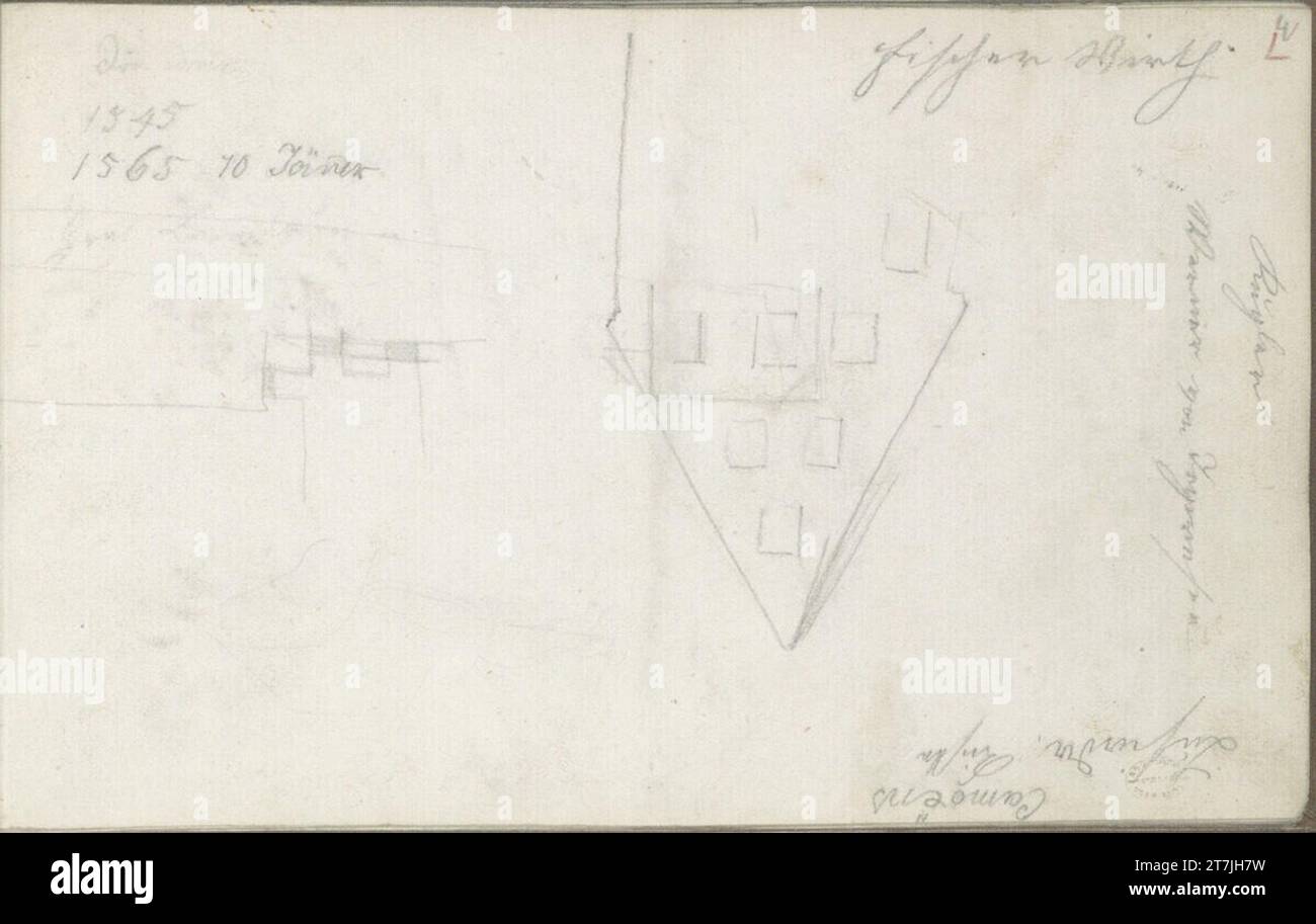 Hans Makart Notes and sketch of a Gothic gable house. Pencil, paper ...