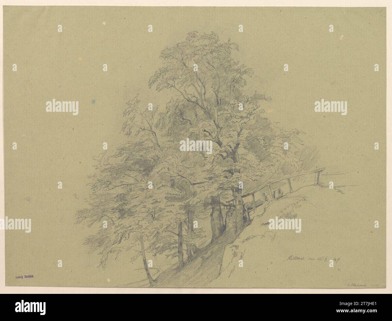 Anton Hansch Gart from the Höllental. Pencil, green paper 1847 , 1847 ...