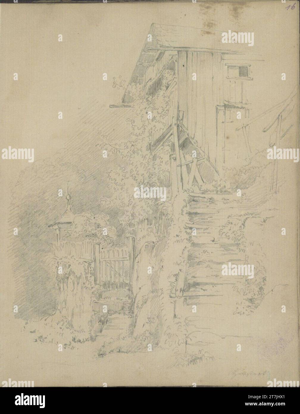 Anton Hansch Extract of a forest house near Hallstatt. Pencil around ...