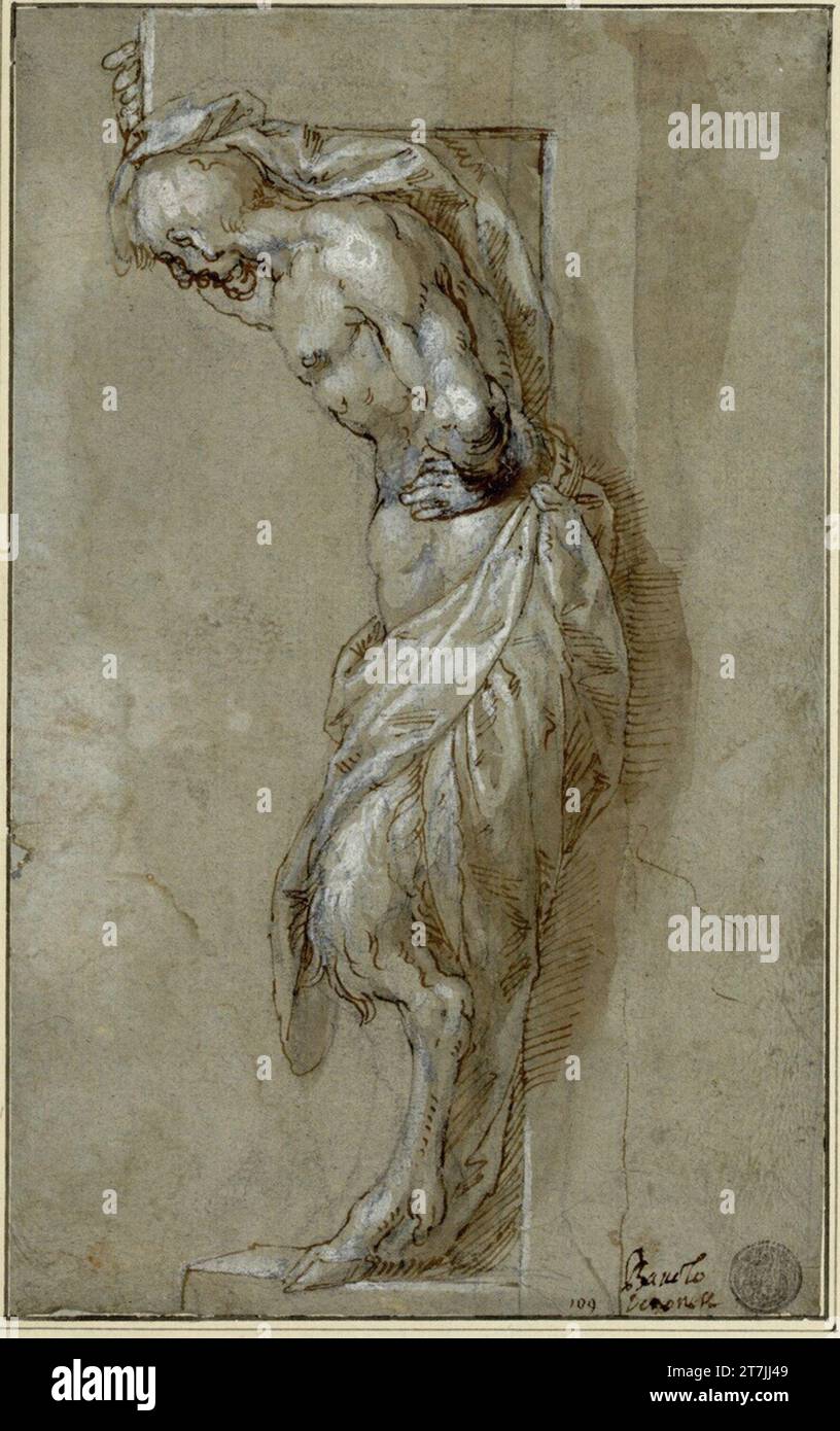 Anonym Pan as an atlant in side view as a fireplace. Feather; laved ...