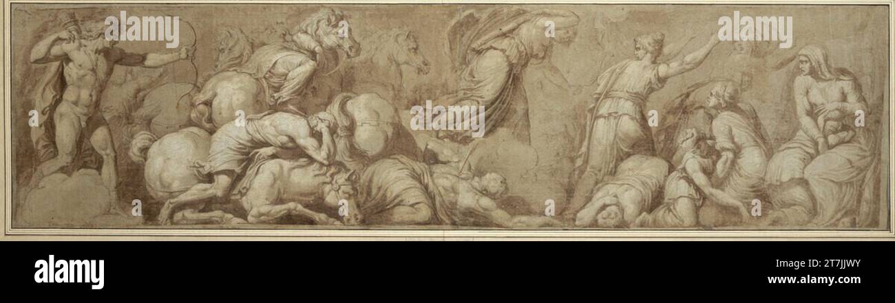 Anonym Apollo and Diana shoot the arrows on the niobides. Brush in ...