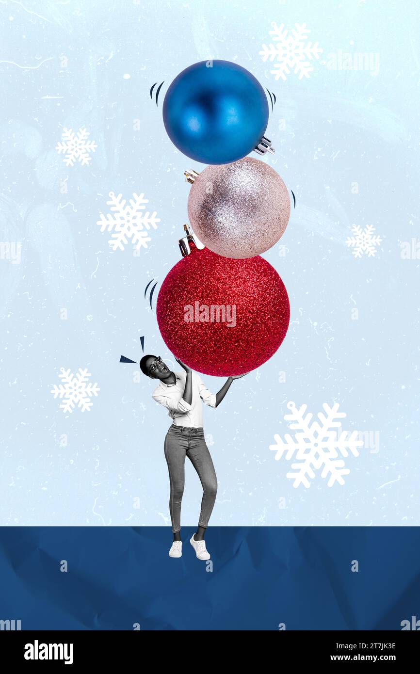 Photo sketch collage picture of funny funky lady guy holding big xmas ...