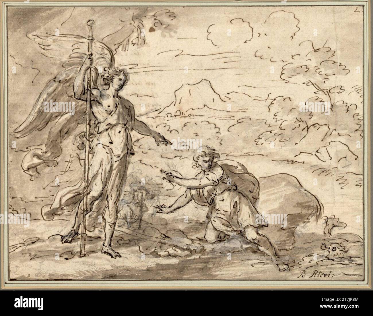 Sebastiano Ricci Tobias and the angel. Chalk; Feather; gray -laved ...