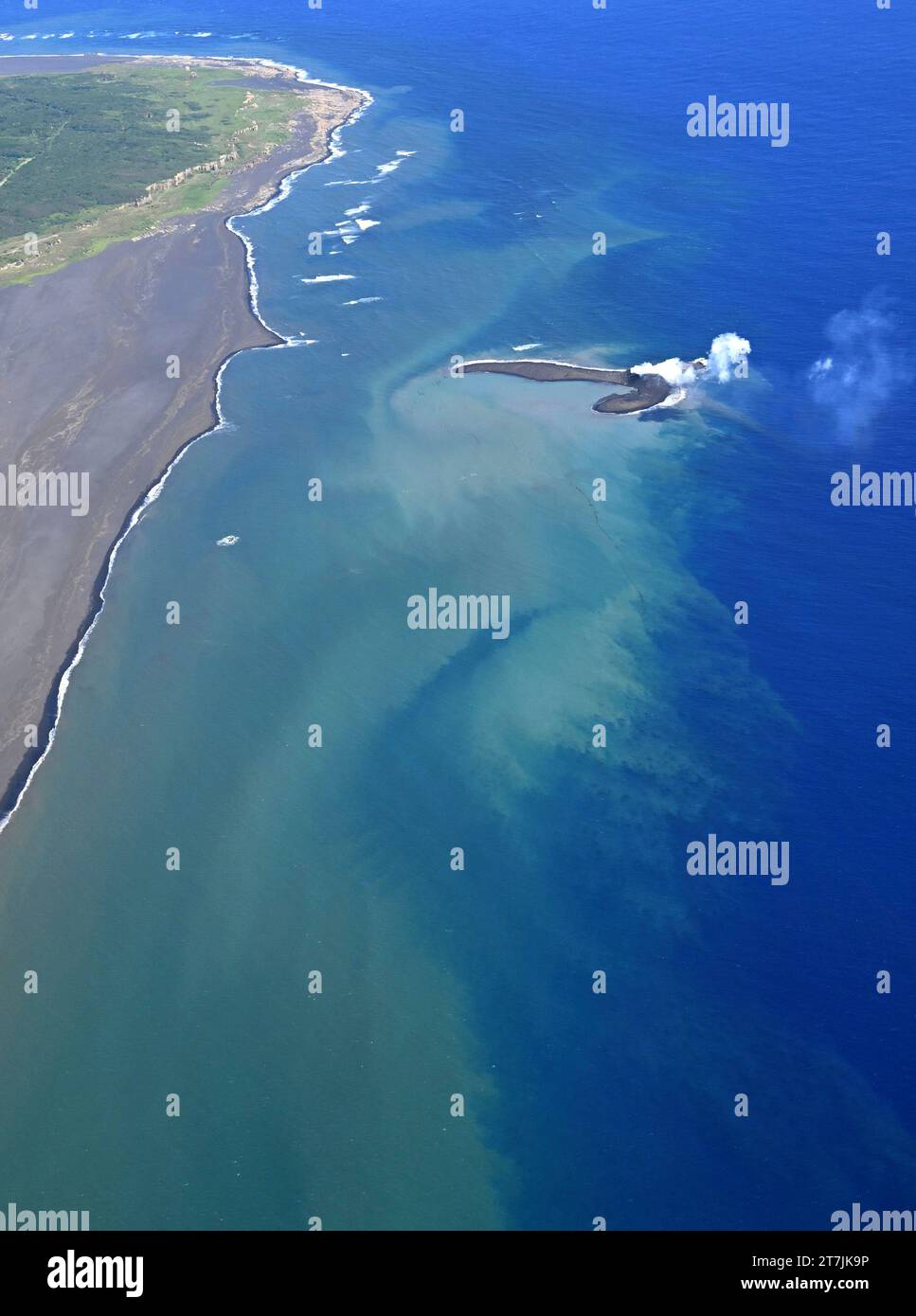 An aerial photo shows an underwater volcanic activity continuing near ...
