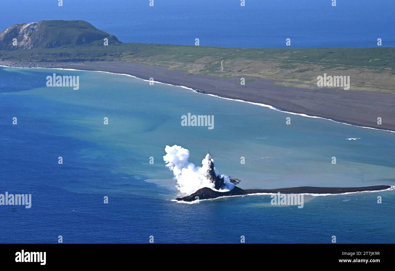 An aerial photo shows an underwater volcanic activity continuing near ...
