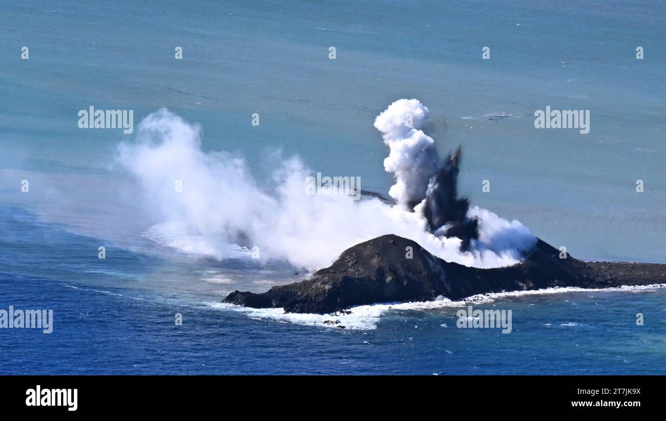 An aerial photo shows an underwater volcanic activity continuing near ...