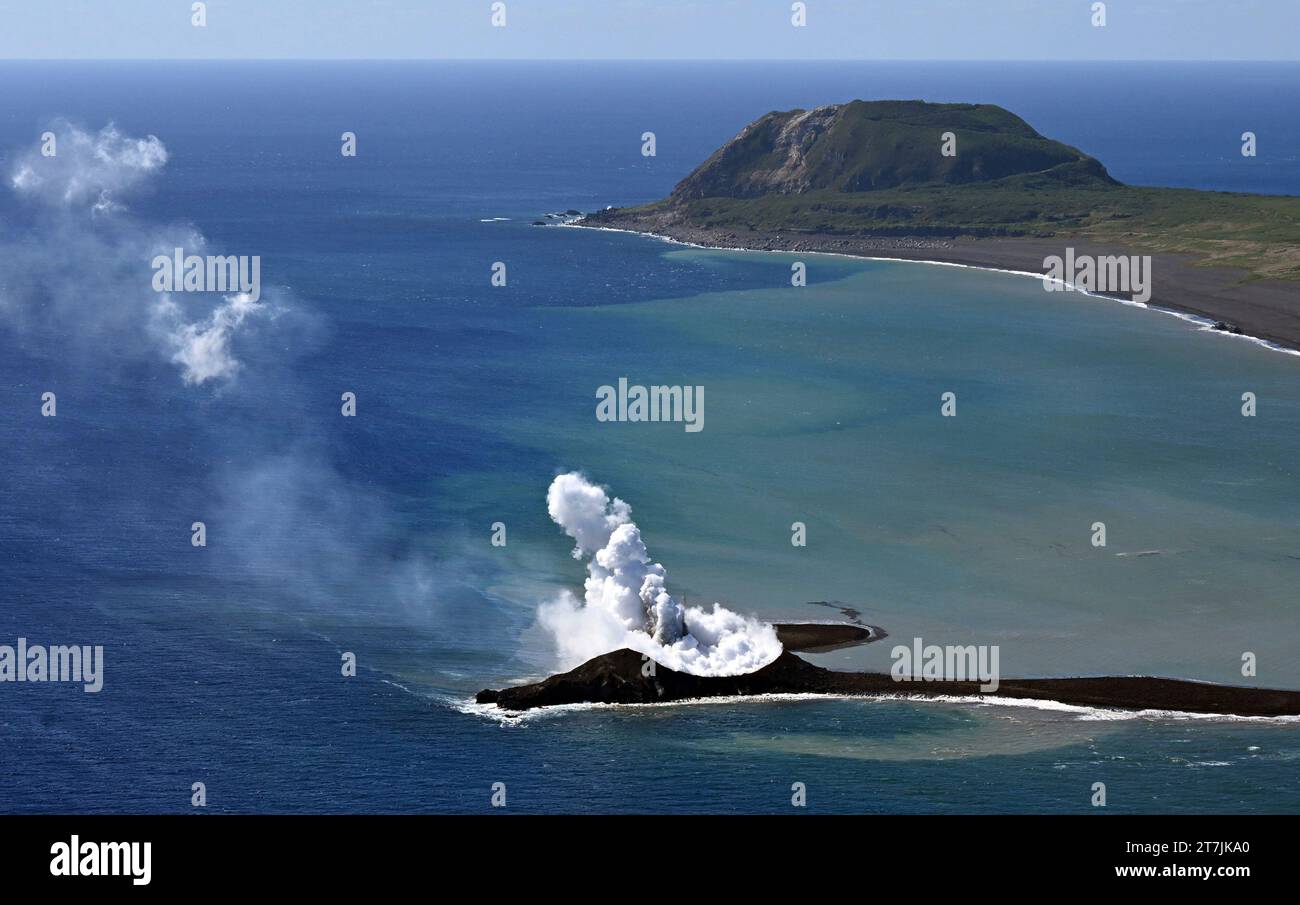 An aerial photo shows an underwater volcanic activity continuing near ...