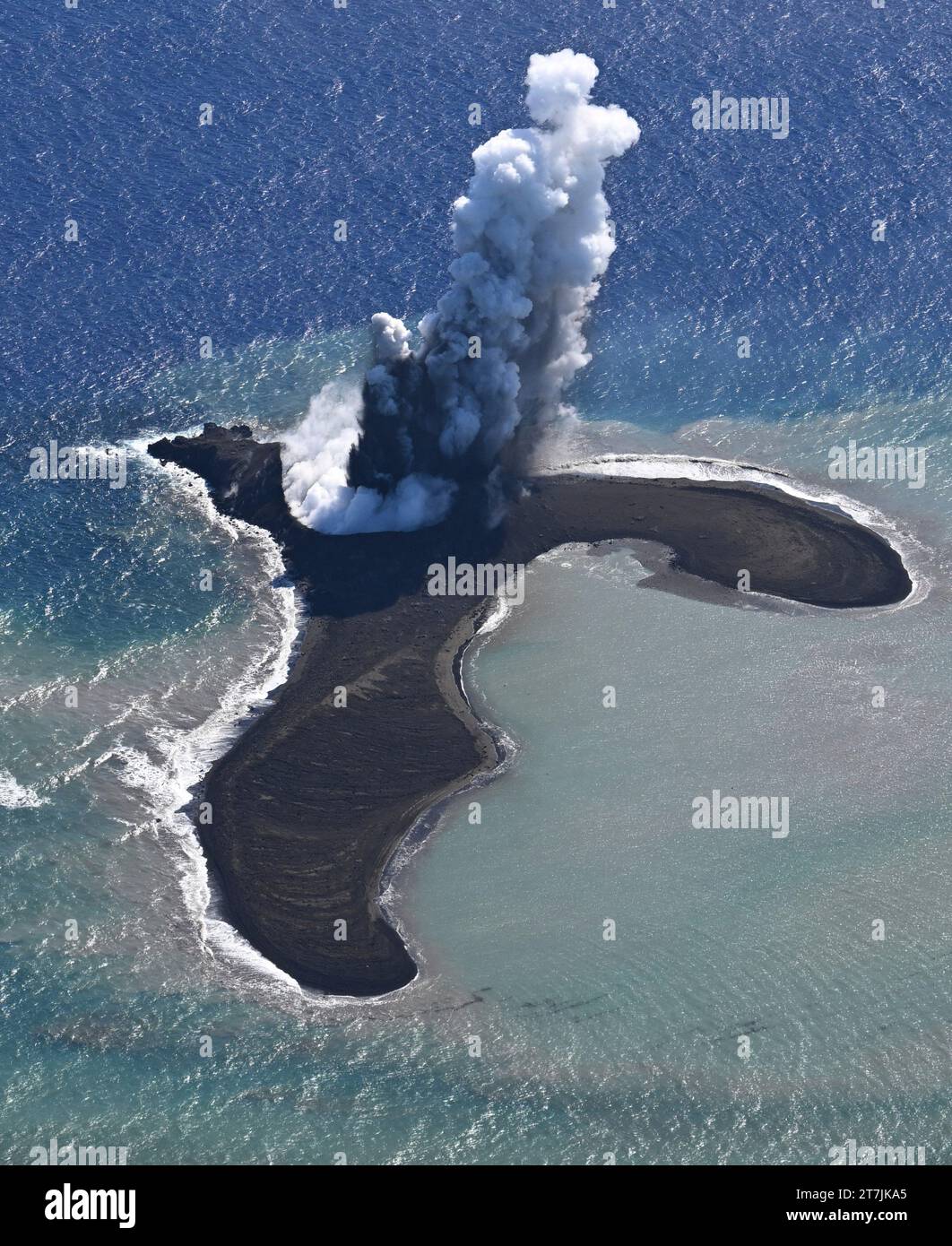 An aerial photo shows an underwater volcanic activity continuing near ...