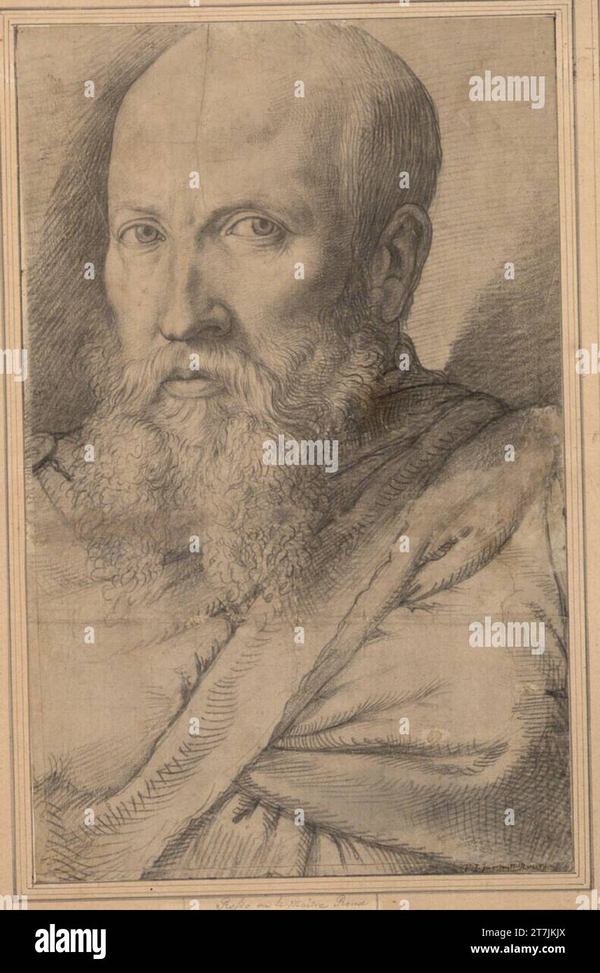 Anonym Half -length portrait of a man with a long beard. Chalk ...
