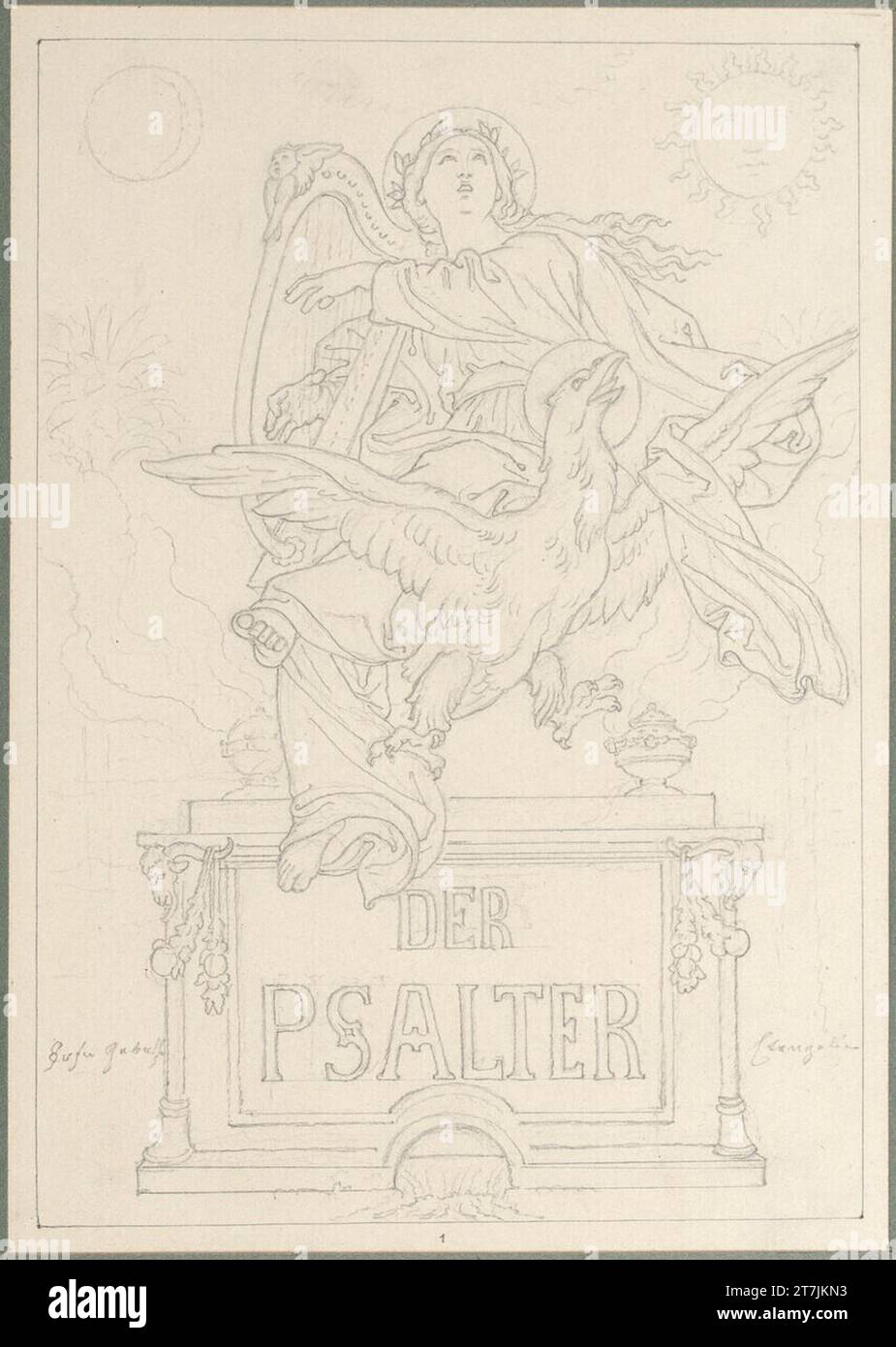 Josef von Führich 1st title page: The poetry swings up on an eagle sitting over the title of ...