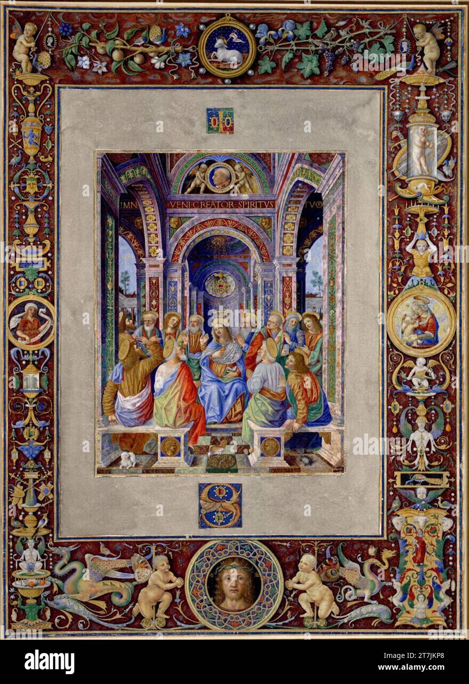 Fra Antonio da Monza Width frame with four medallions: Christ, the lamb ...