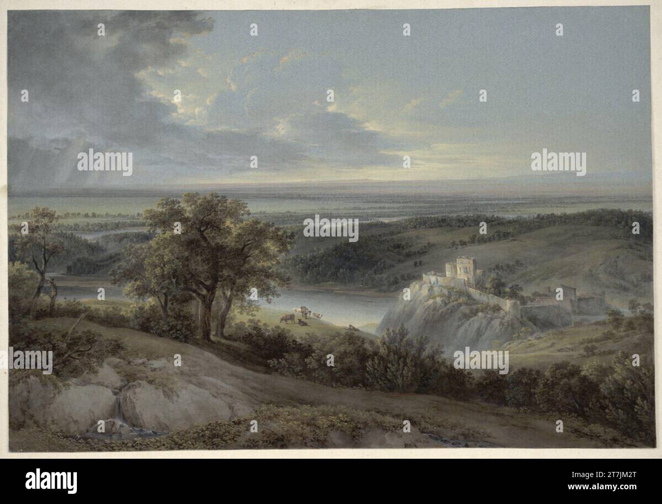 Martin von Molitor Roman landscape with castle. Gouache, deck white ...