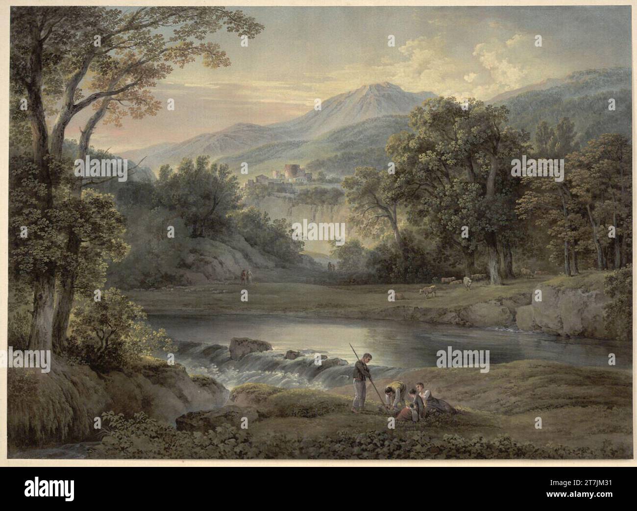 Martin von Molitor Landscape with oak. Gouache, deck white, blue paper ...