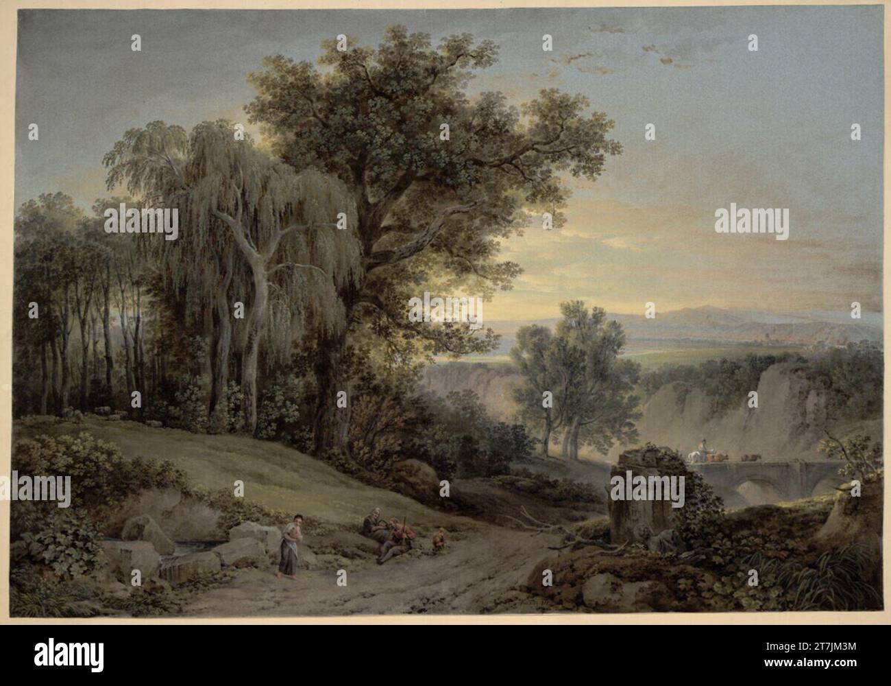 Martin von Molitor Landscape with stone bridge. Gouache, blue paper ...