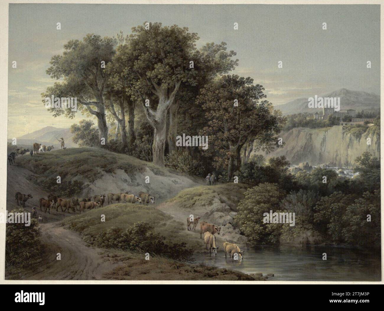 Martin von Molitor Landscape with cattle drinks. Gouache, deck white ...