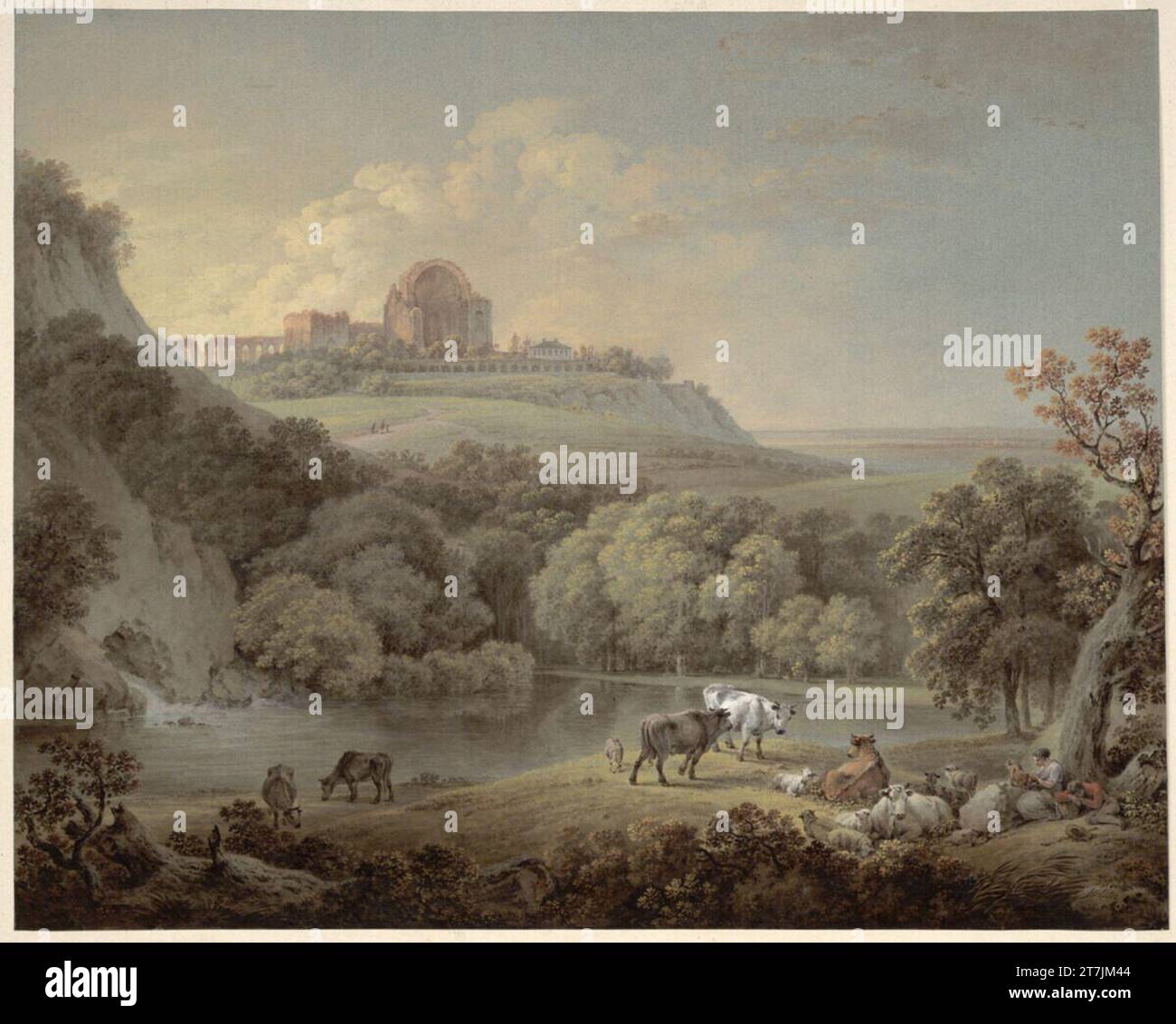 Martin von Molitor Landscape with river valley and ancient ruin ...