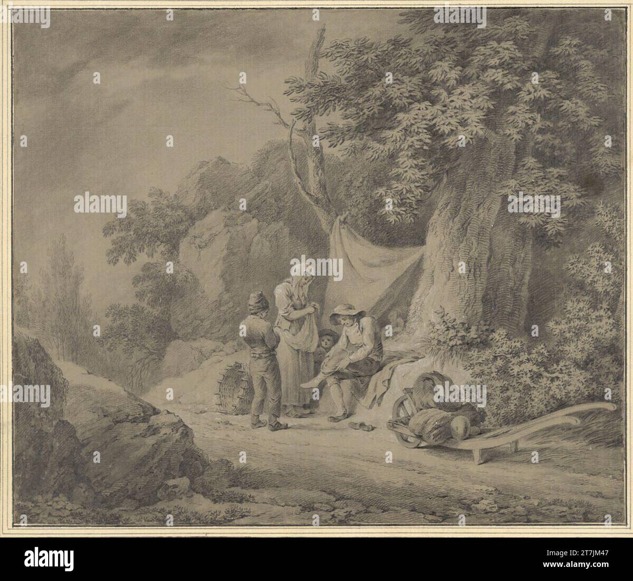 Martin von Molitor Landscape with a farmer family. Pencil, heighted ...