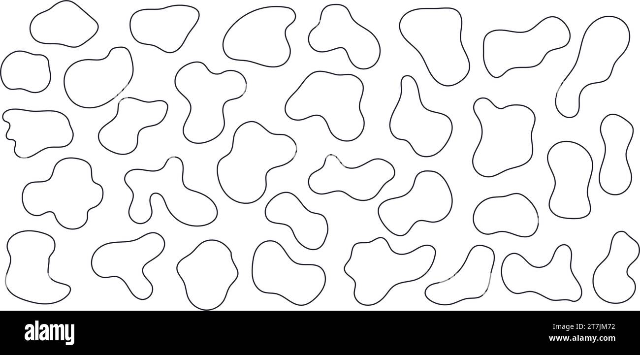 Amoeba blob, organic abstract shape. Set of Liquid amorphous shapes, fluid blotch black and ...