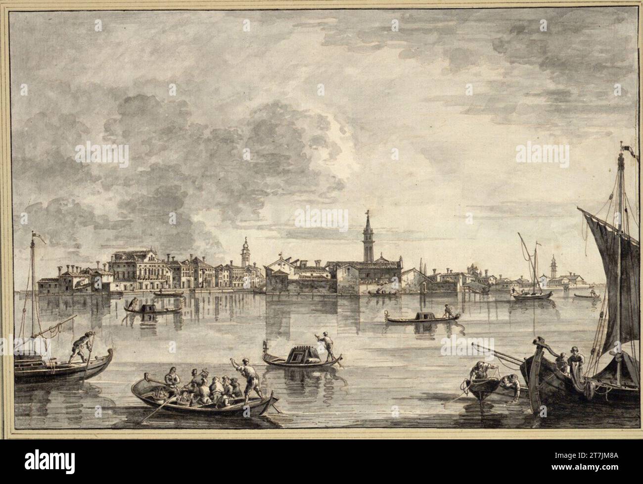 Francesco Tironi Murano view in the Venice lagoon. Feather; Red Chalk ...