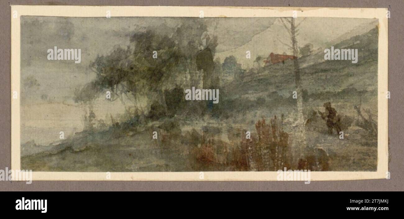 Adolf Böhm Department slope with path, hiker, house and forest ...