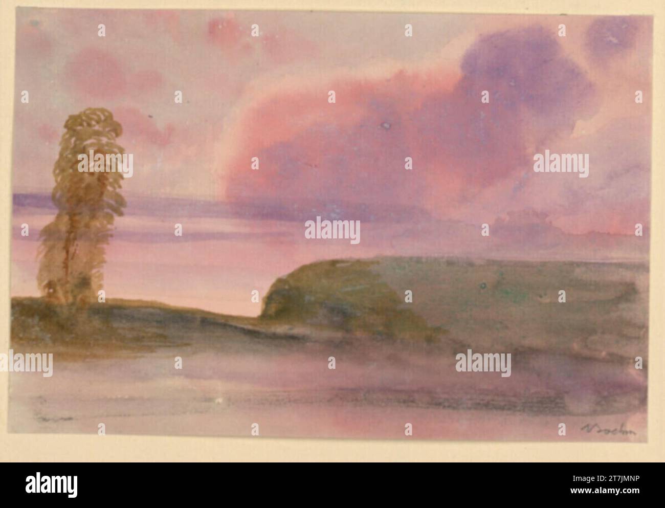 Adolf Böhm Landscape with tree on the left and building heel on the ...