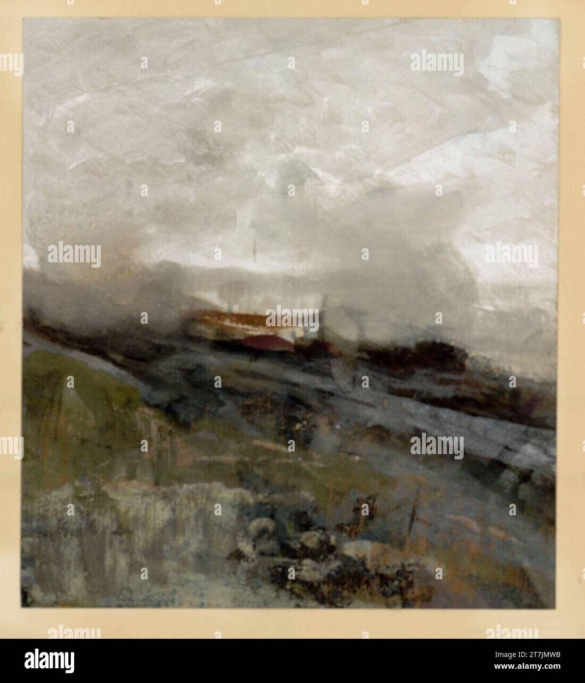 Adolf Böhm Landscape with house with a brown roof. Watercolor Stock ...