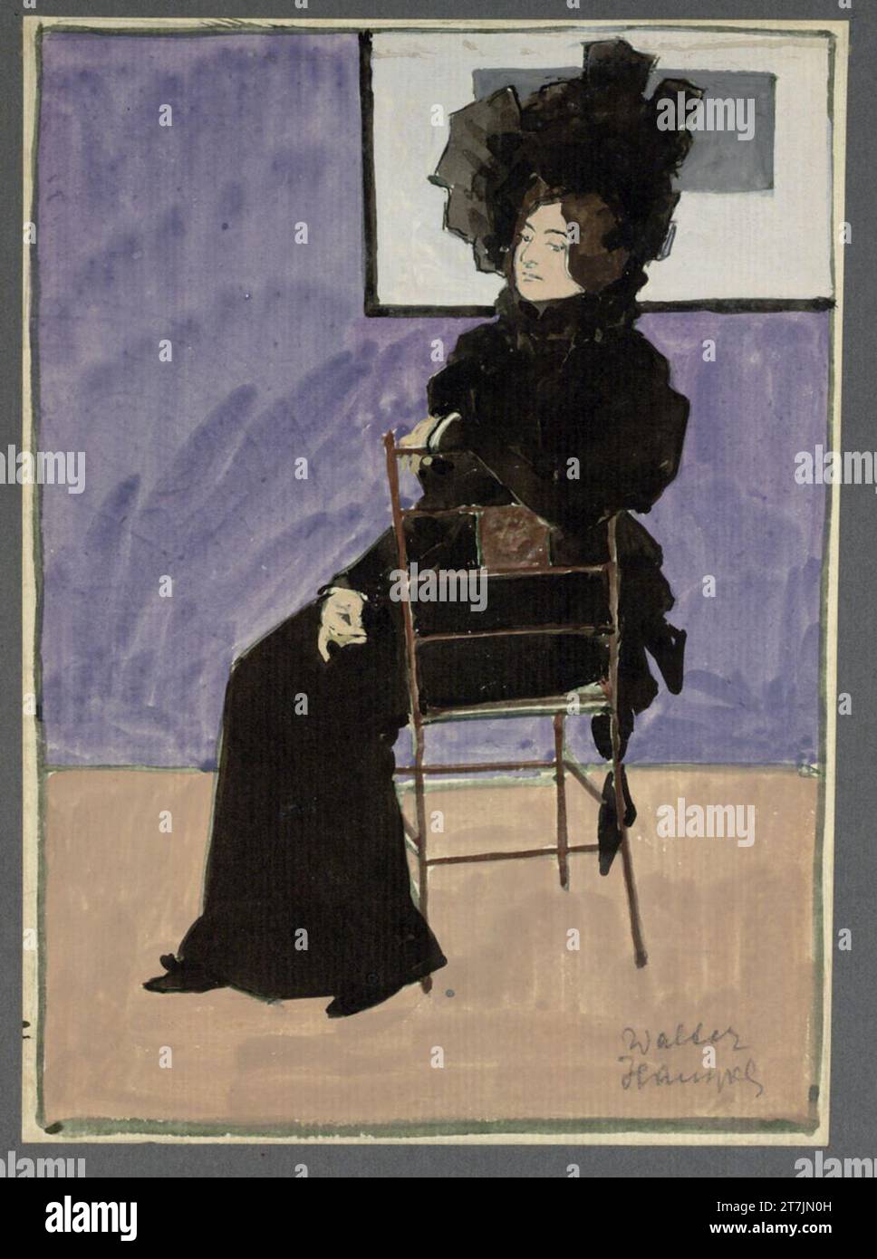 Sigmund Walter Hampel Black -dressed lady sitting on an armchair in ...