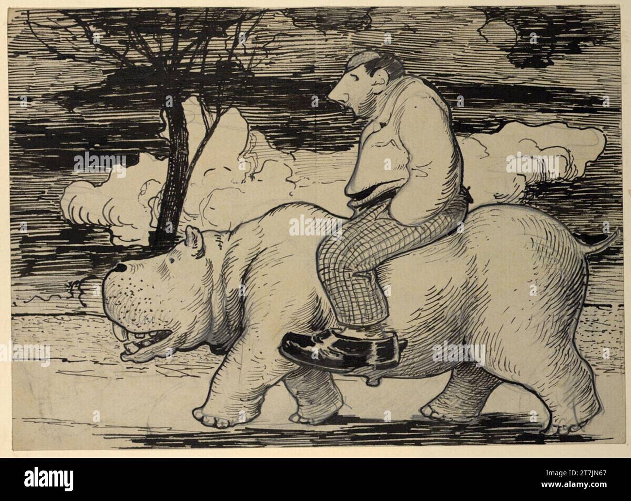 Friedrich König Painter Stolba in rubber overshoes riding on a ...