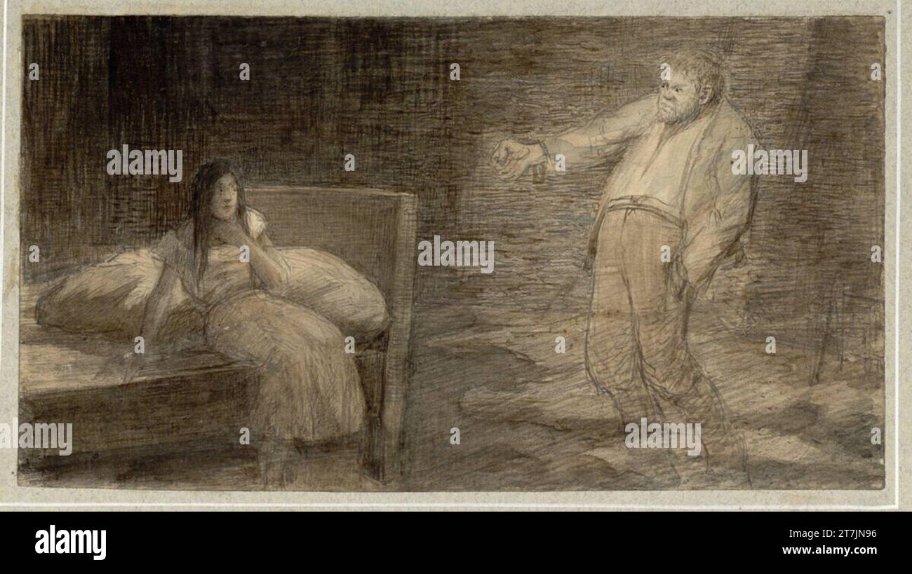 Friedrich König The drunk father. Pencil, laved Stock Photo - Alamy