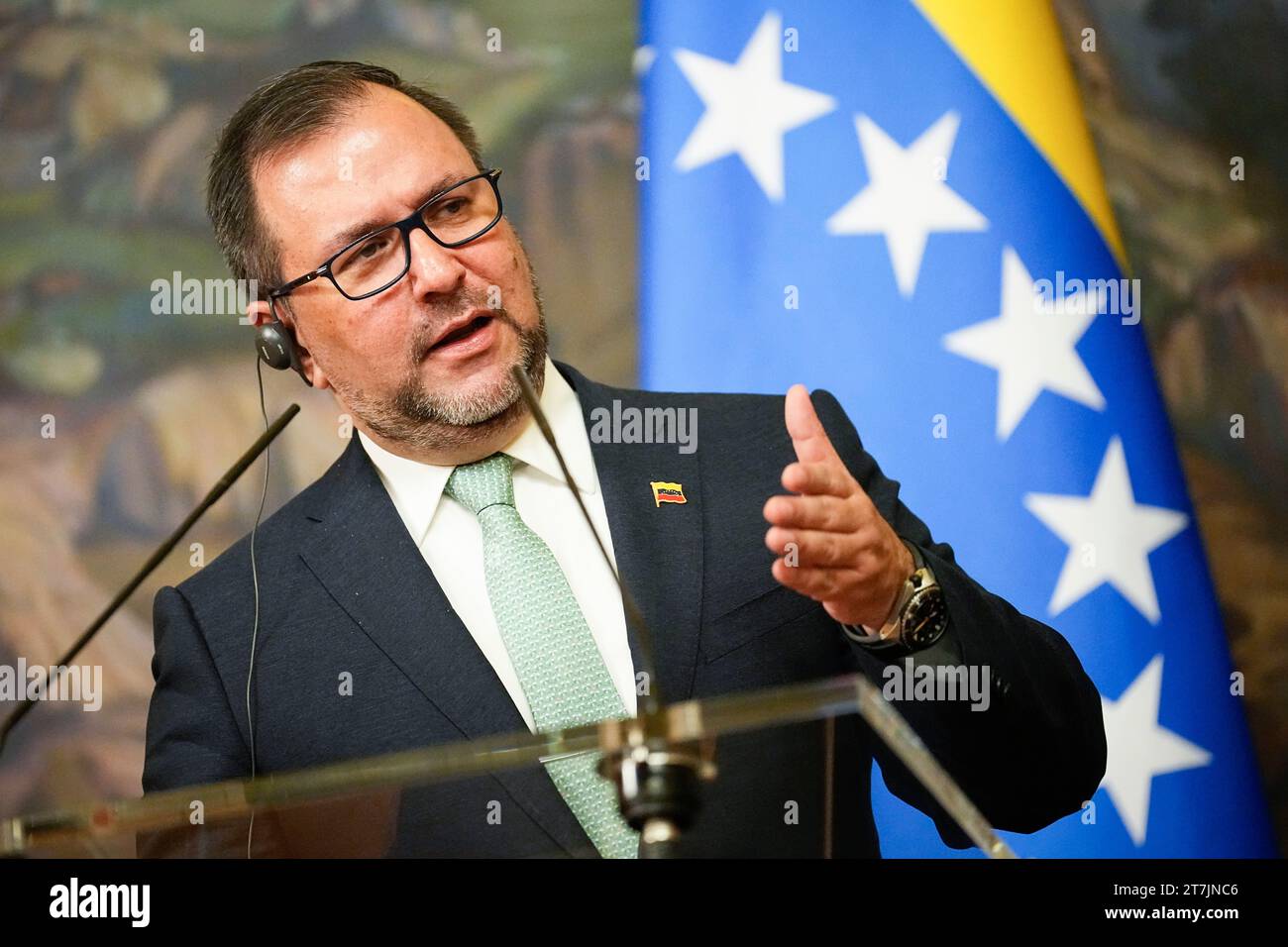 Venezuela's Foreign Minister Yvan Gil Pinto speaks during a joint press ...
